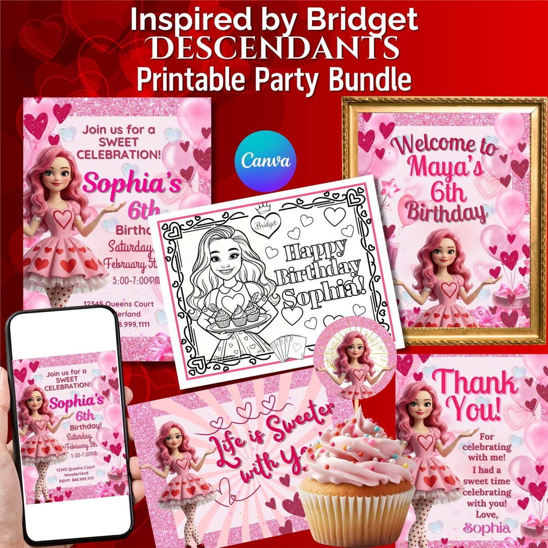 Bridget Descendants 4 Rise of Red, Birthday Party Bundle, Editable ...