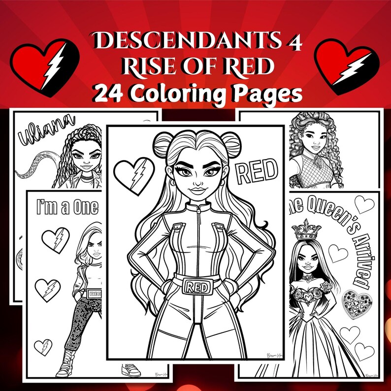 Rise of Red Coloring Pages, Descendants Color Sheets, Kids Party ...