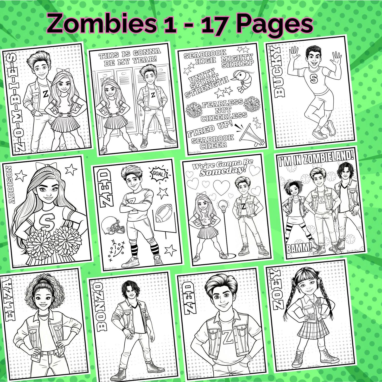 Disney Zombies 1,2,3,4 Coloring Pages - Zombies Printable Color Book 82 ...