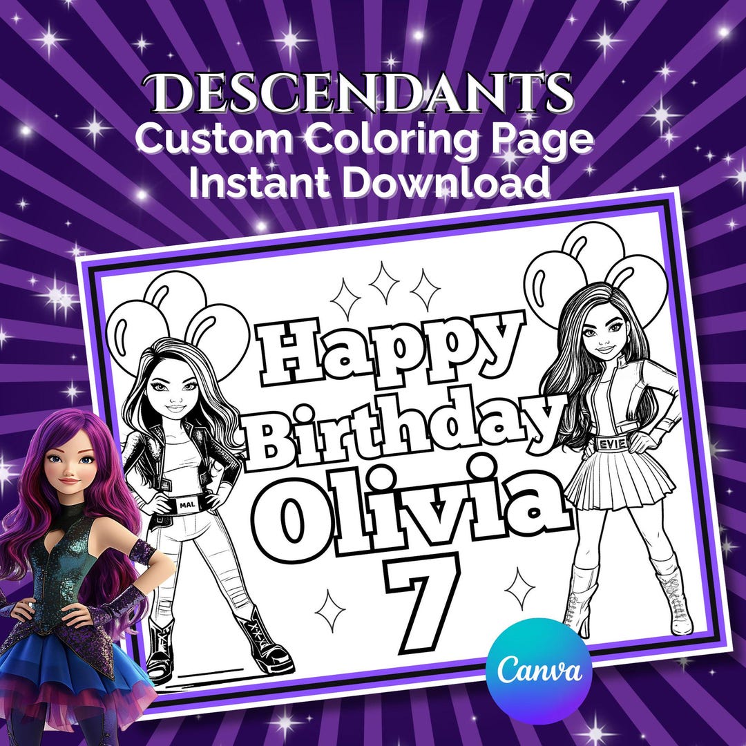 Descendants Personalize Coloring Page, Descendants Birthday Custom ...