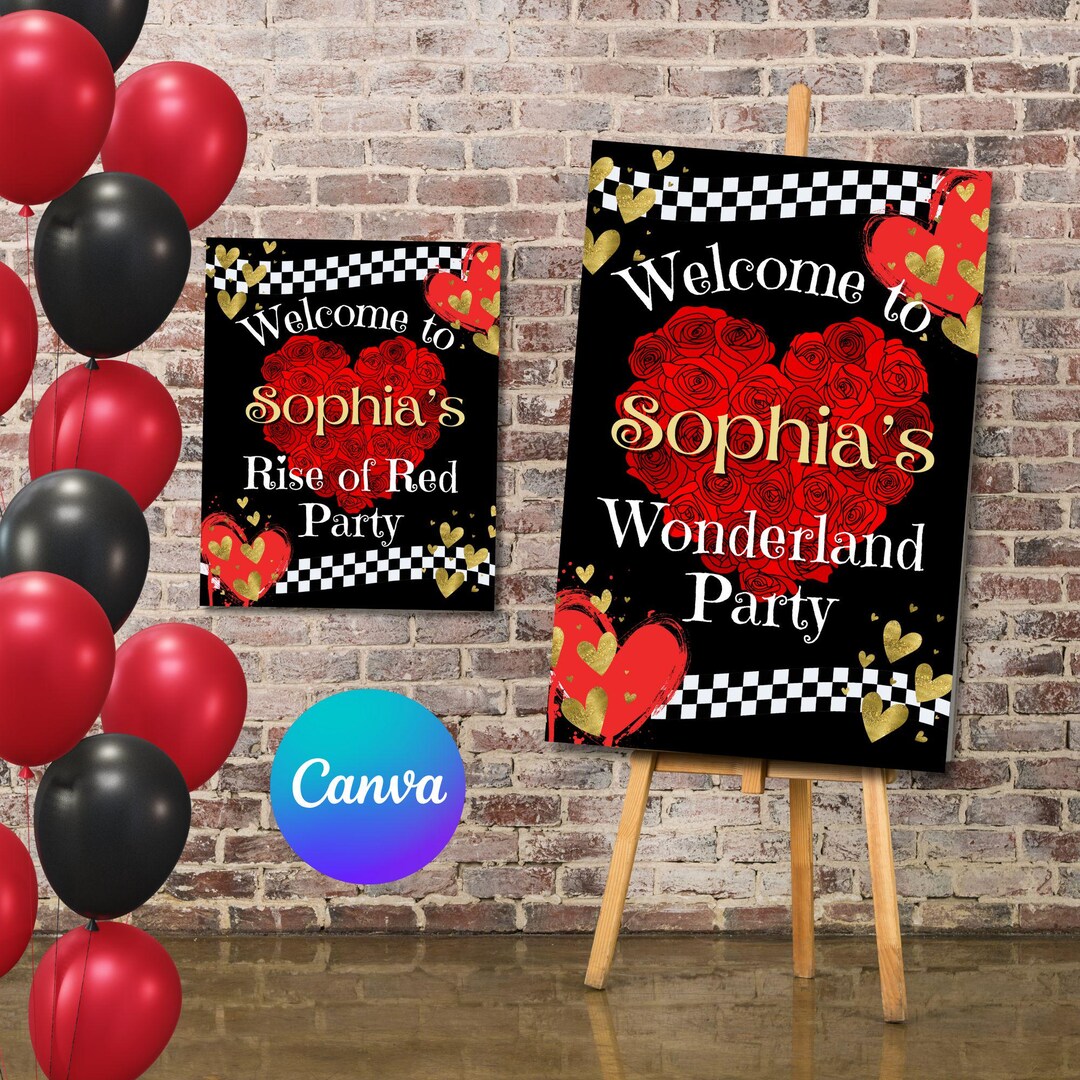 Wonderland Welcome Sign, Rise of Red Birthday Party Sign, Customizable ...