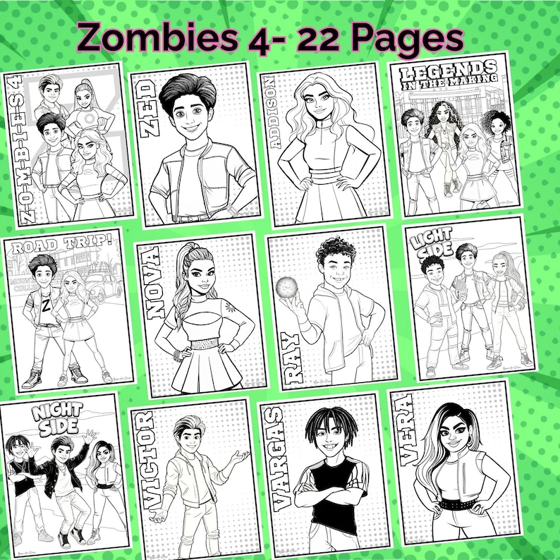 Disney Zombies 1,2,3,4 Coloring Pages - Zombies Printable Color Book 82 ...