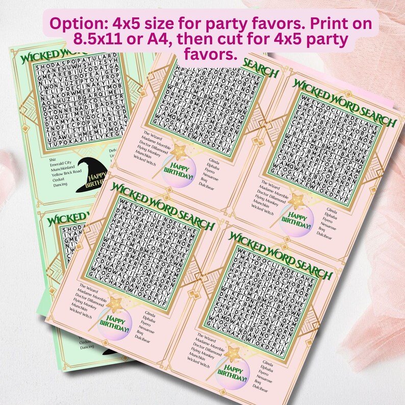Wicked Word Search Birthday Party Activity, Wicked Themed Party Game ...