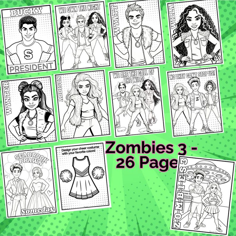 Disney Zombies 1,2,3,4 Coloring Pages - Zombies Printable Color Book 82 ...