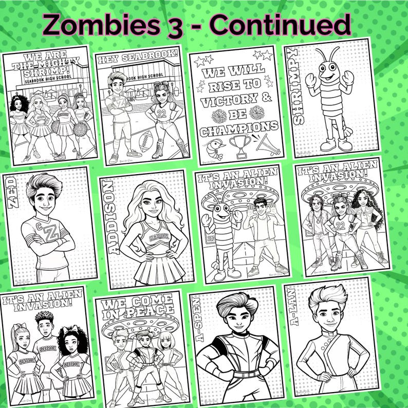 Disney Zombies 1,2,3,4 Coloring Pages - Zombies Printable Color Book 82 ...