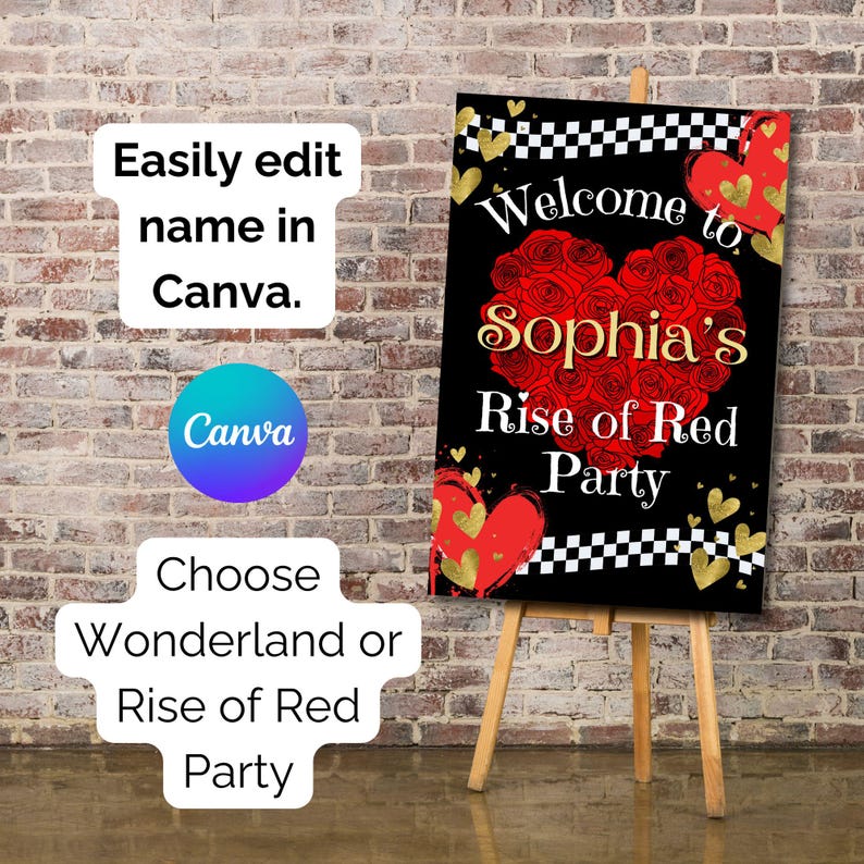 Wicked Wonderland Welcome Sign, Descendants Rise of Red Birthday Party ...