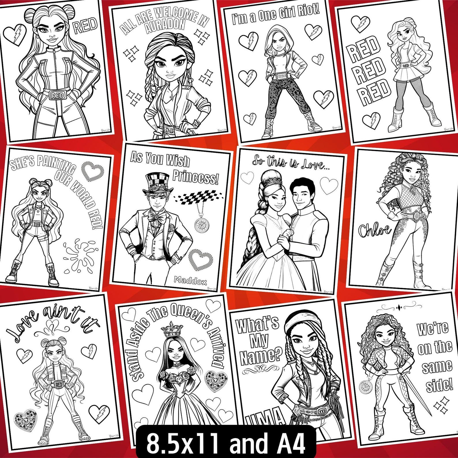 Rise of Red Coloring Pages, Descendants 4 Color Sheets, Kids Party ...