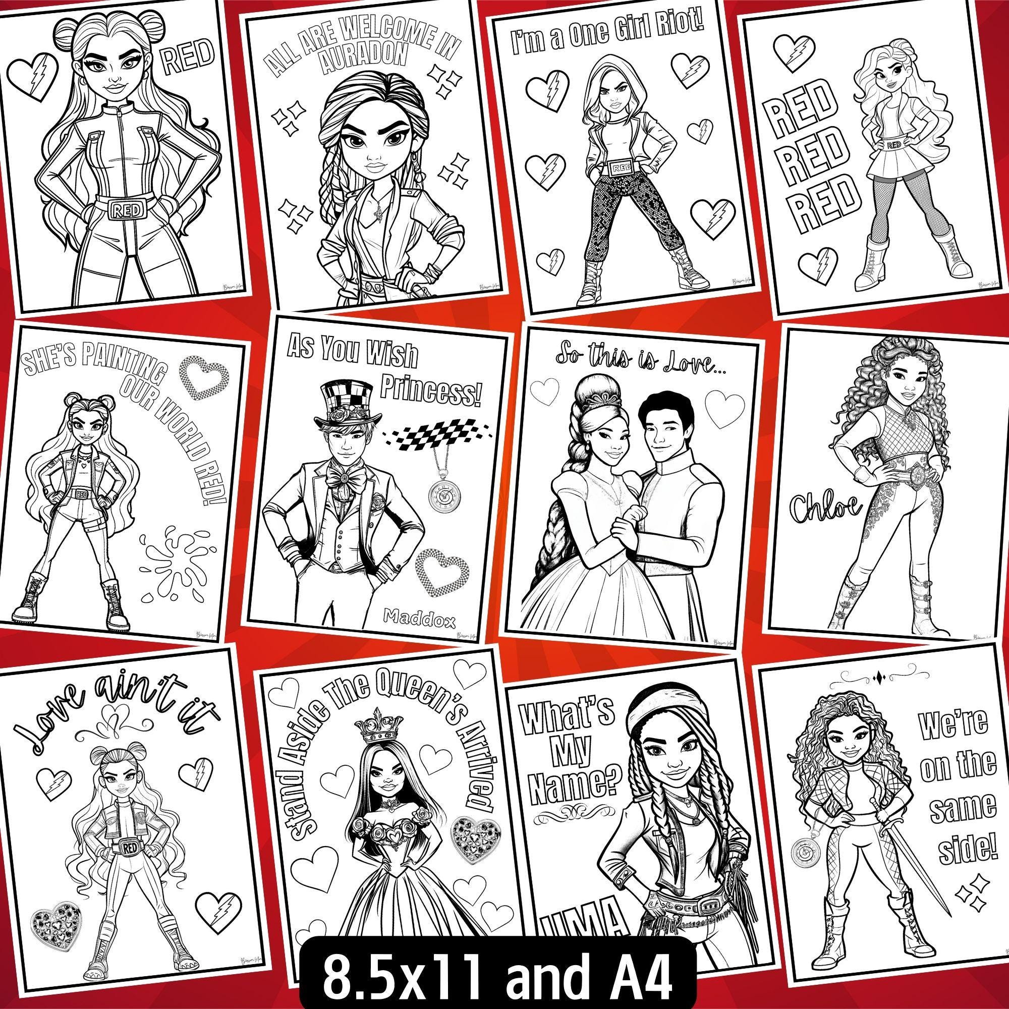 Rise of Red Coloring Pages, Descendants 4 Color Sheets, Kids Party ...