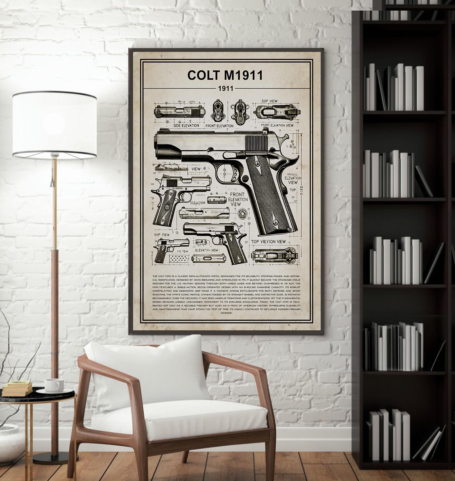 Vintage the Colt M1911, Blueprint Poster Style A1 Size, Retro Style ...