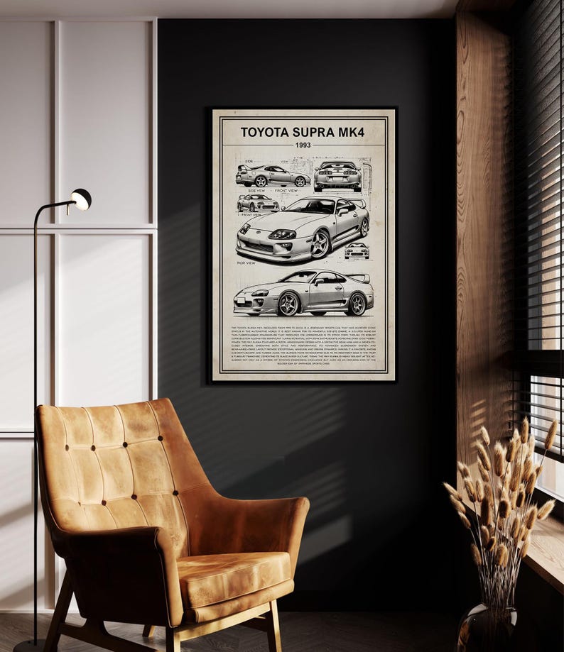 Vintage Toyota Supra Mk4, Blueprint Poster Style A1 Size, Retro Style ...