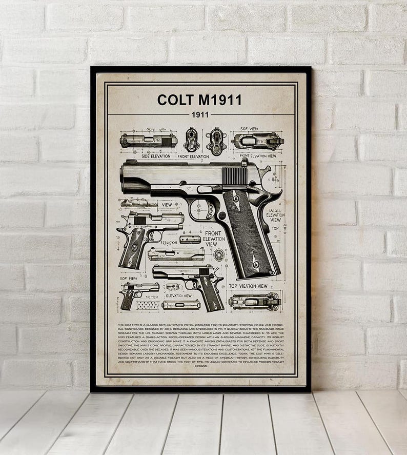 Vintage the Colt M1911, Blueprint Poster Style A1 Size, Retro Style ...