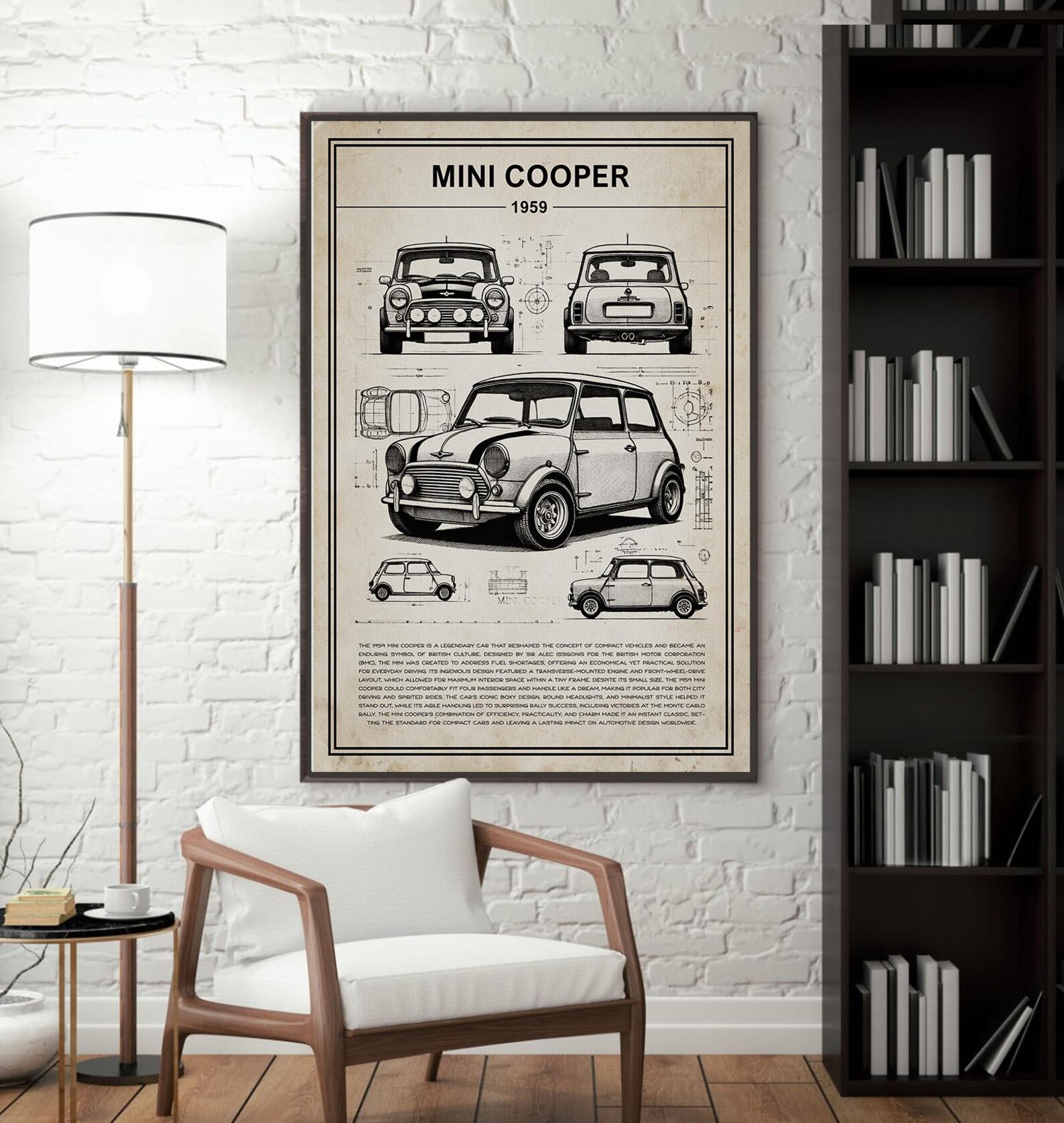 Vintage Mini Cooper 1959, Blueprint Poster Style A1 Size, Retro Style ...