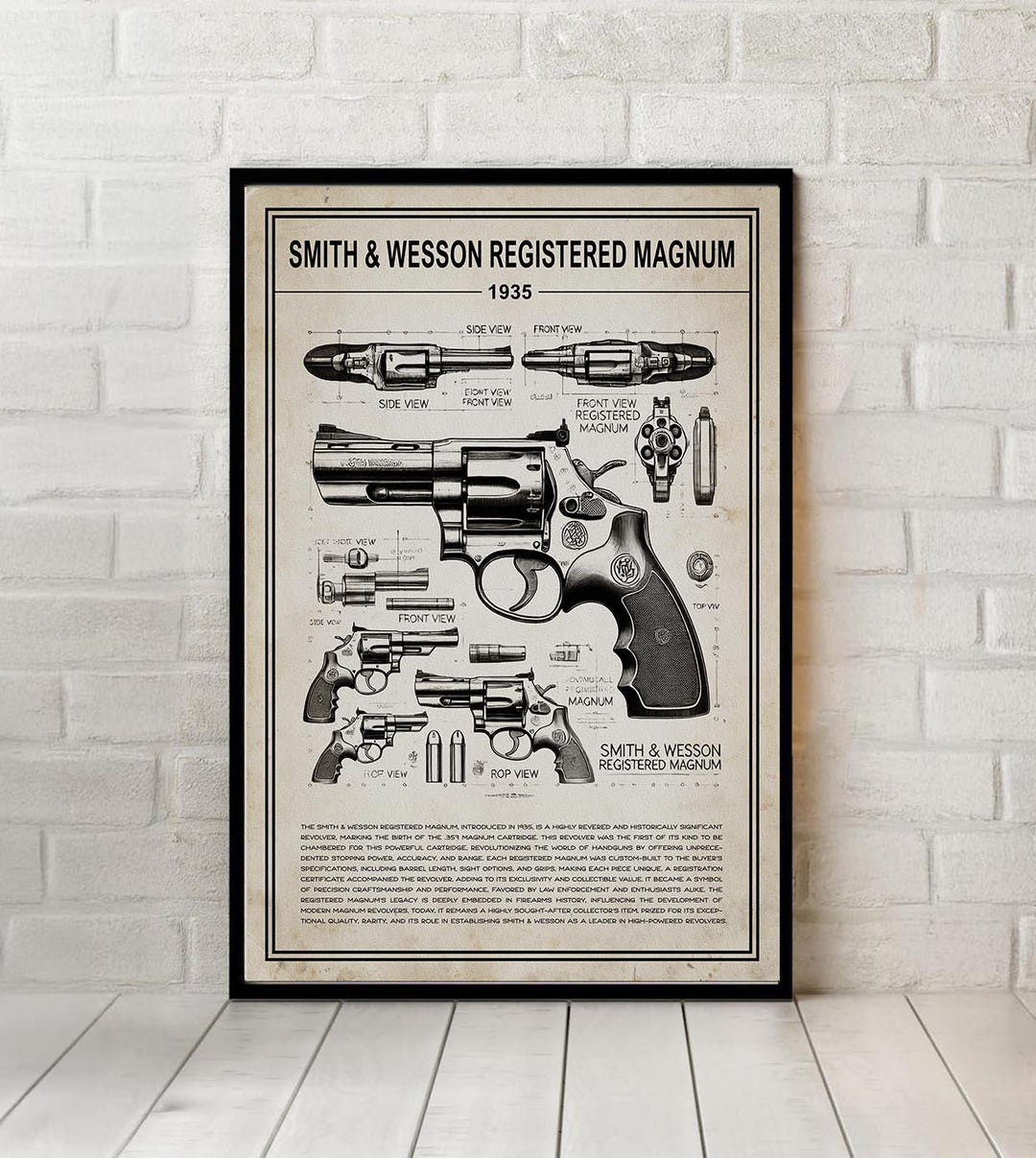 Vintage Smith & Wesson Magnum, Blueprint Poster Style A1 Size, Retro ...