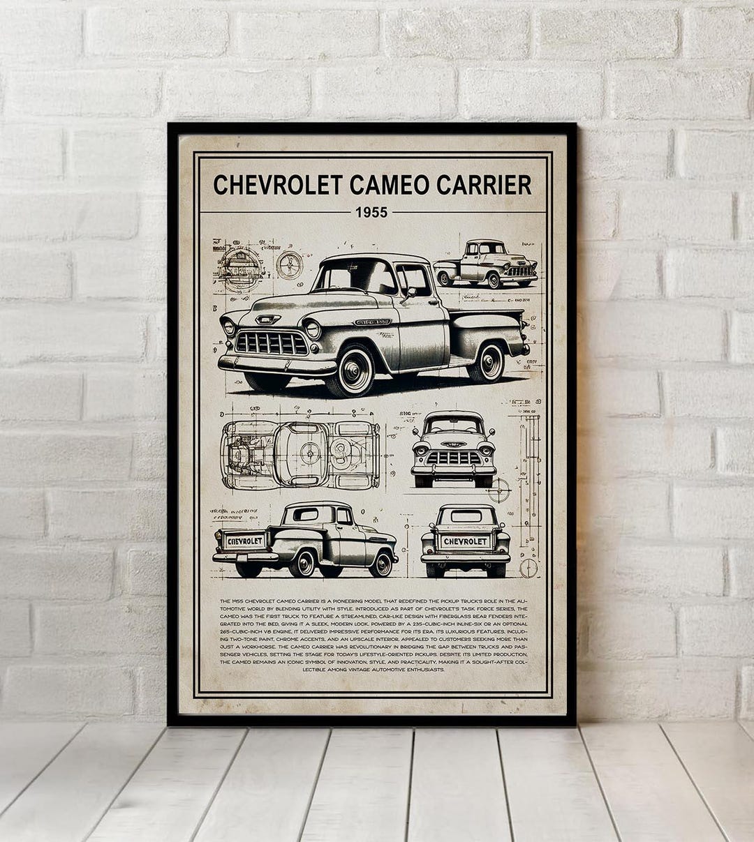 Chevrolet Cameo Carrier, Blueprint Vintage Style, Poster A1 Size, Retro ...