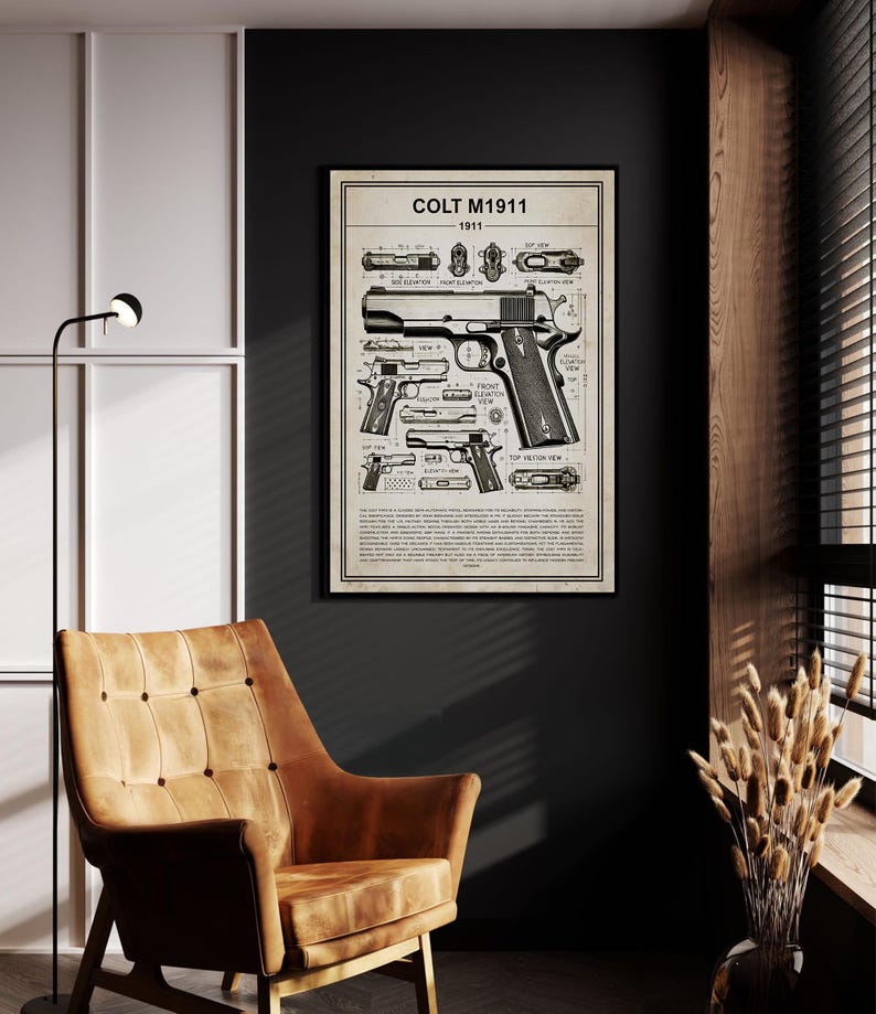 Vintage the Colt M1911, Blueprint Poster Style A1 Size, Retro Style ...