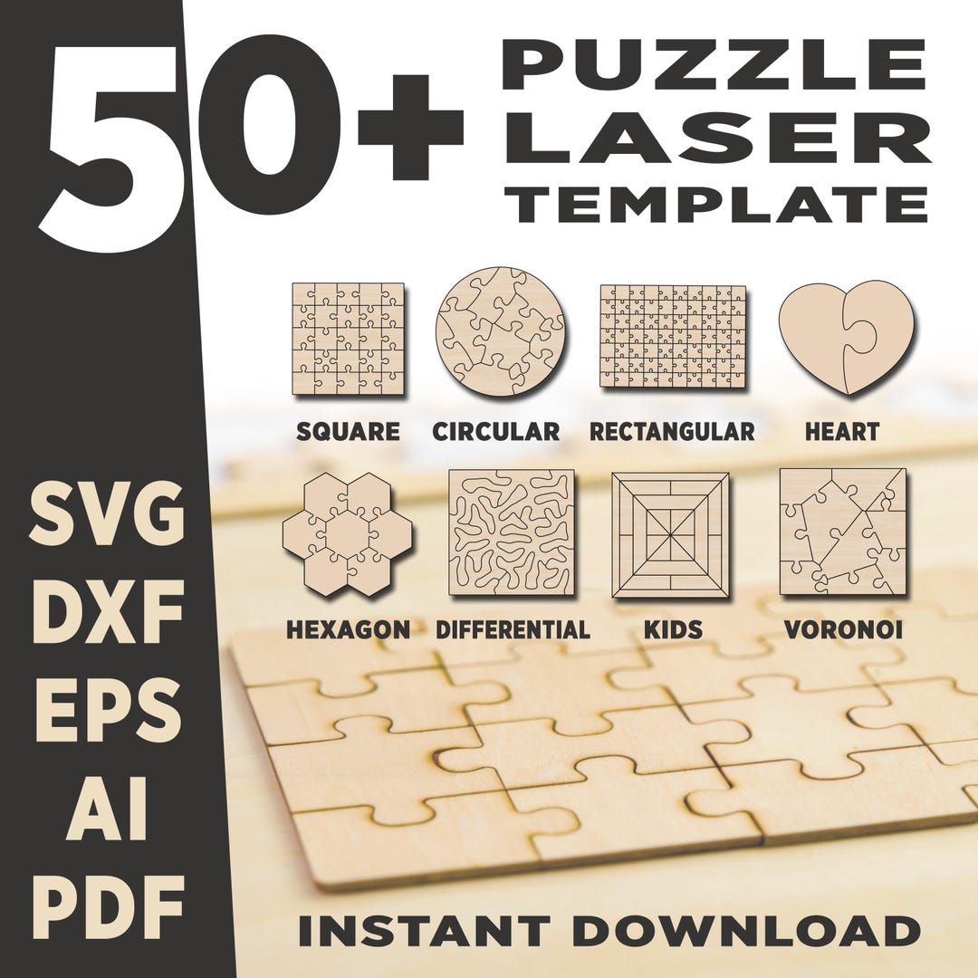 Laser Cut Jigsaw Puzzle SVG Template 50 Puzzle Piece Puzzle Template ...