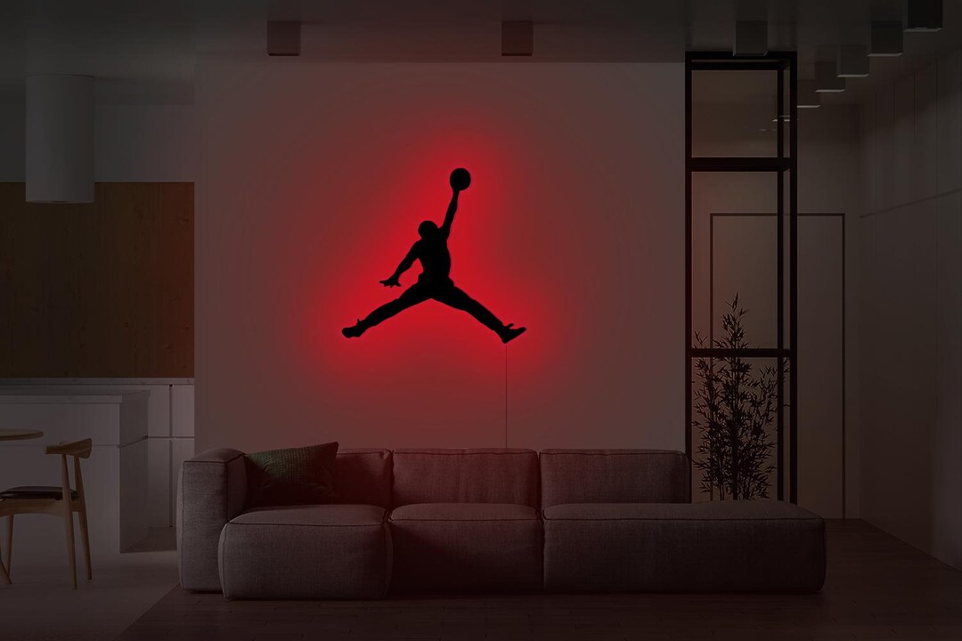 Michael Jordan Jumpman Wood Led Sign RGB Back Light 16 Colours ...
