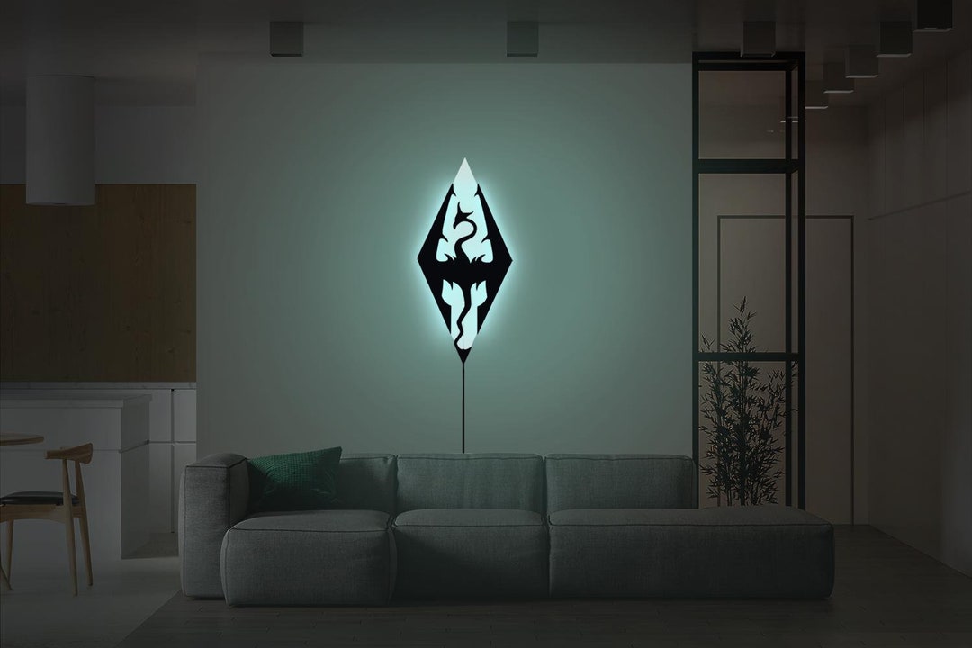 Skyrim Led Light Wall Sign Elders Scrolls Fantasy Dragon Game Room Wall ...