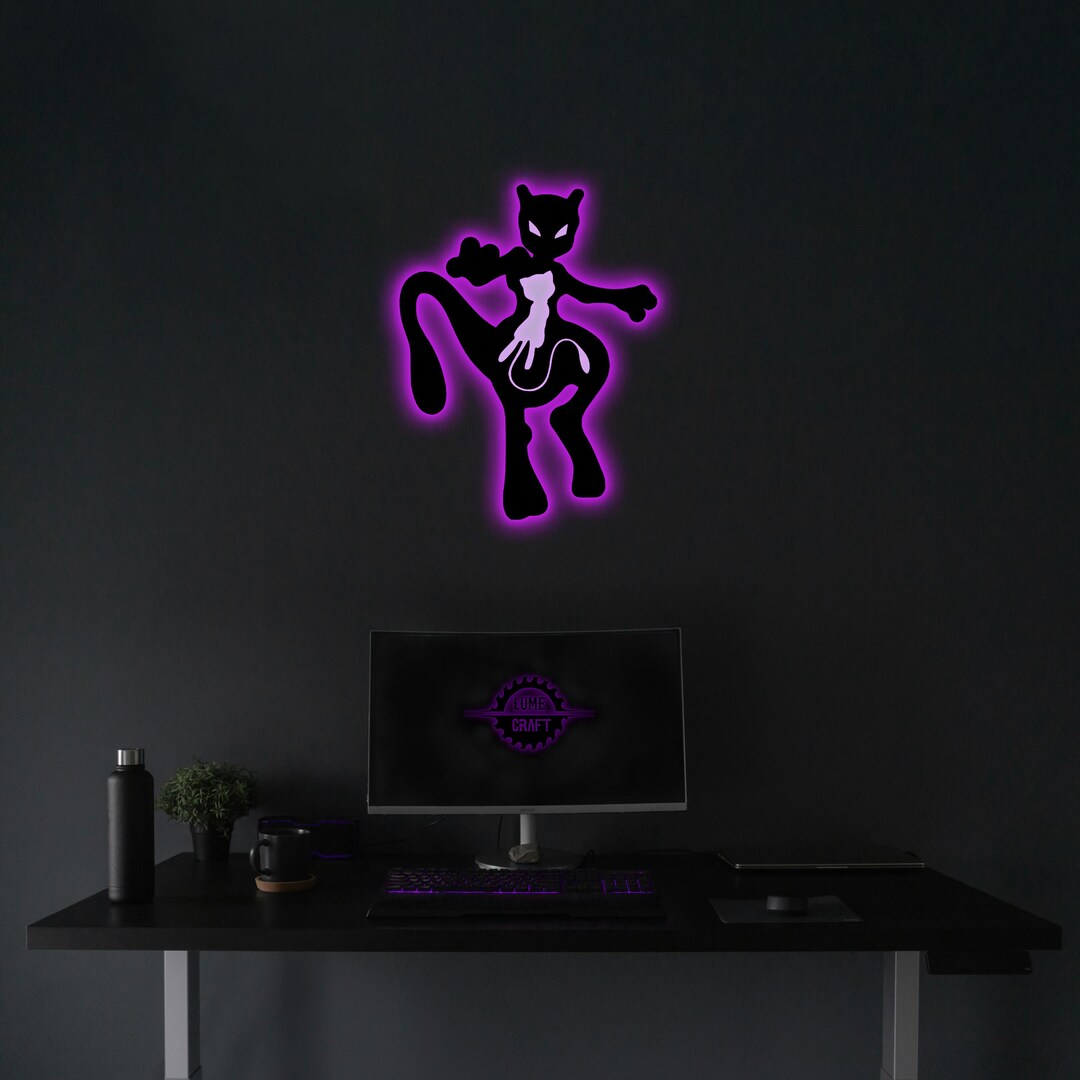 Mewtwo Mew Handmade Wood Led Lighted RGB 16 Colours Home Pokemon Decor ...