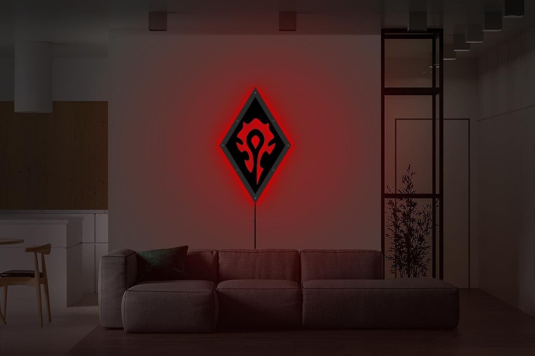 Horde Wall Light Sign World of Warcraft Wood LED RGB Video Gaming Room ...
