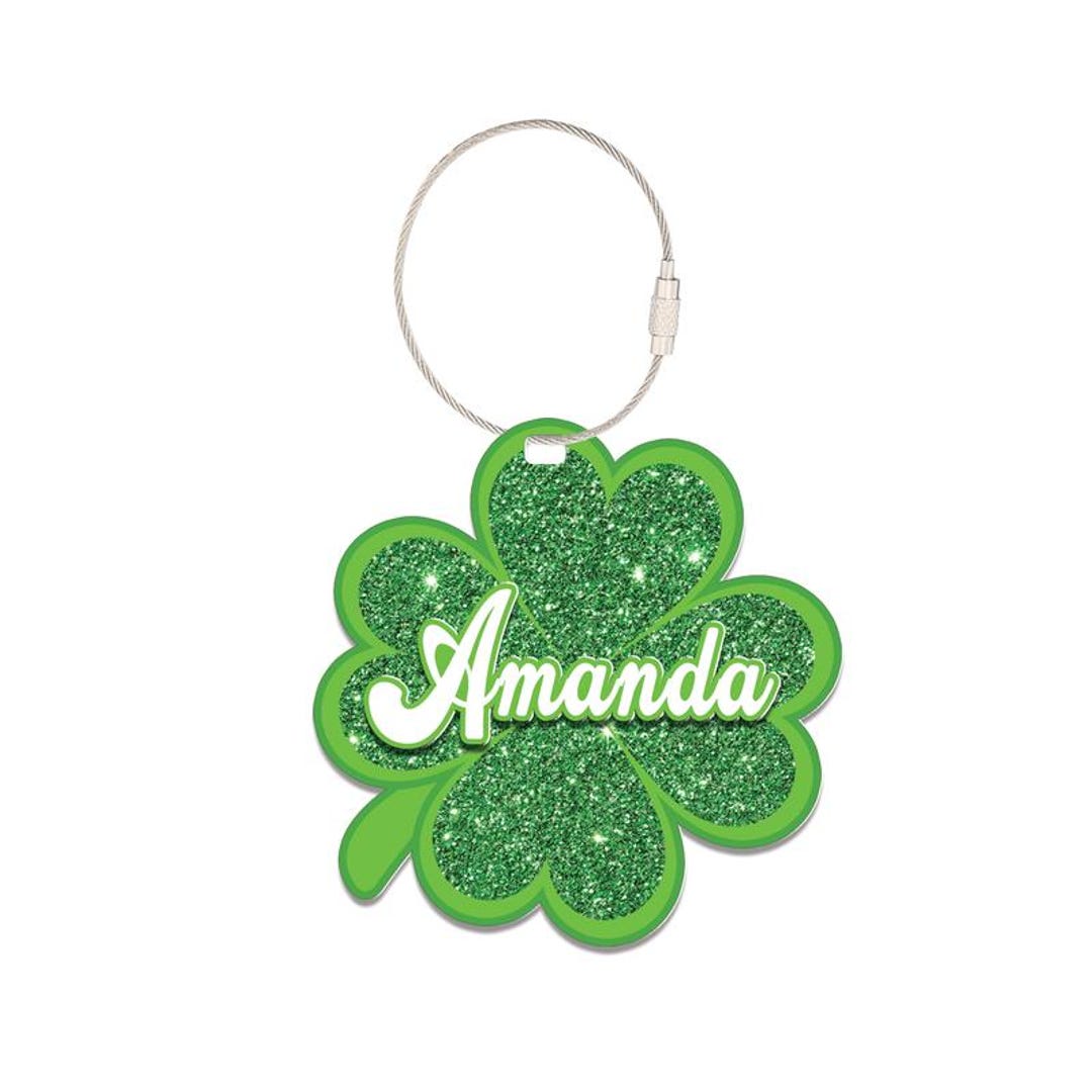 Personalized Shamrock Name Tag Glitter Clover Ornament, St. Patrick's ...