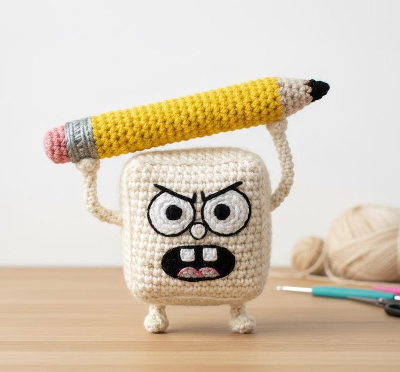 Amigurumi Pattern: Angry Cartoon Drawing Square Character With Giant ...