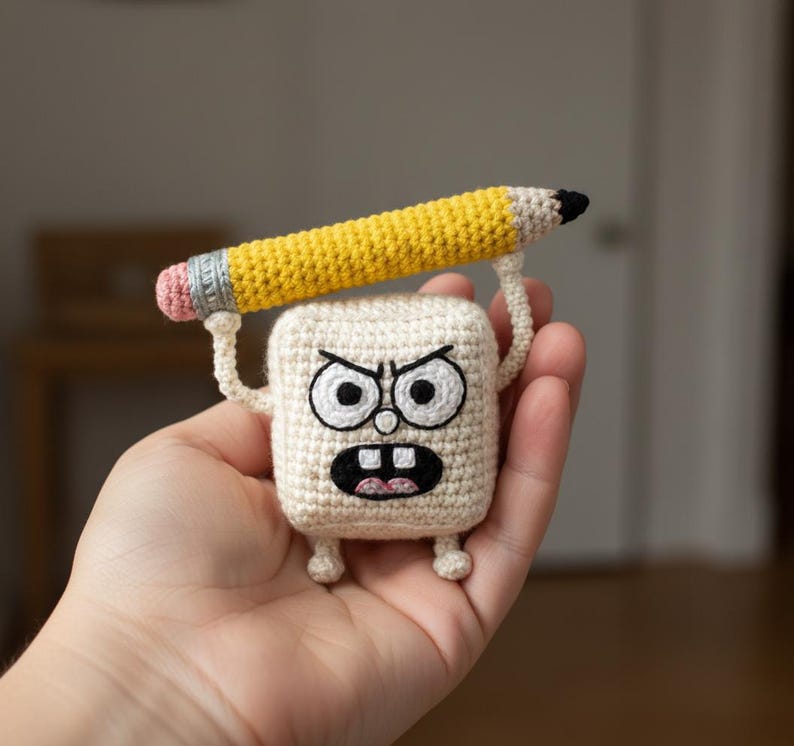 Amigurumi Pattern: Angry Cartoon Drawing Square Character With Giant ...