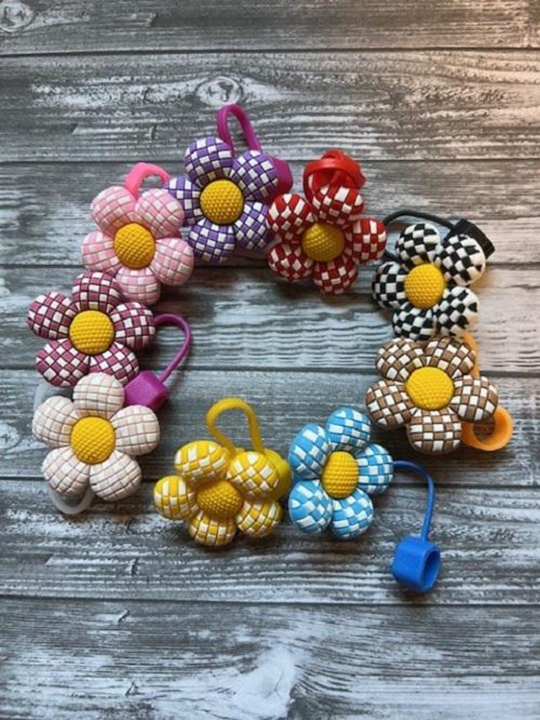 Flower Straw Topper Checkered Cup Accessories Checker Cup Straw Topper ...