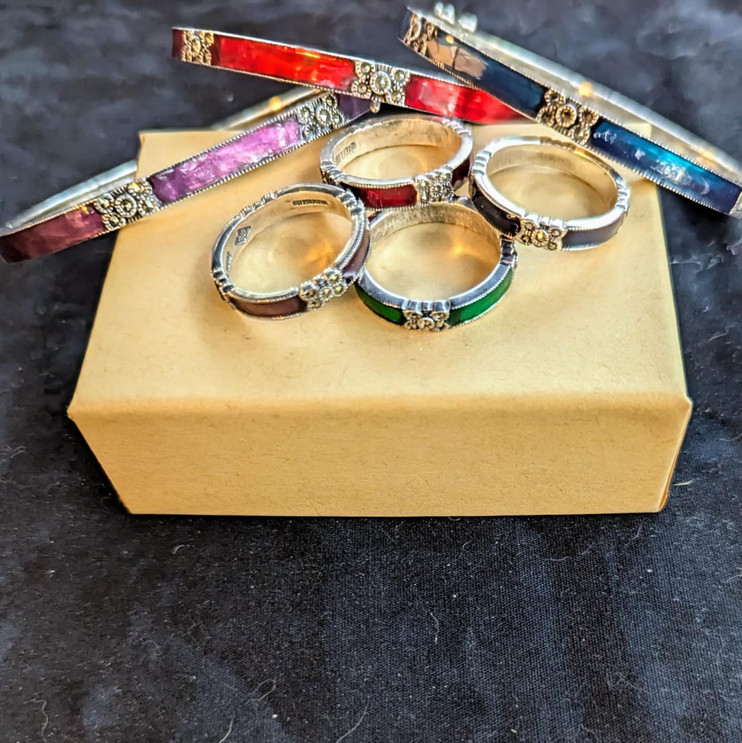 Vintage Collection of Judith Jack Sterling Silver and Enamel Bangle ...
