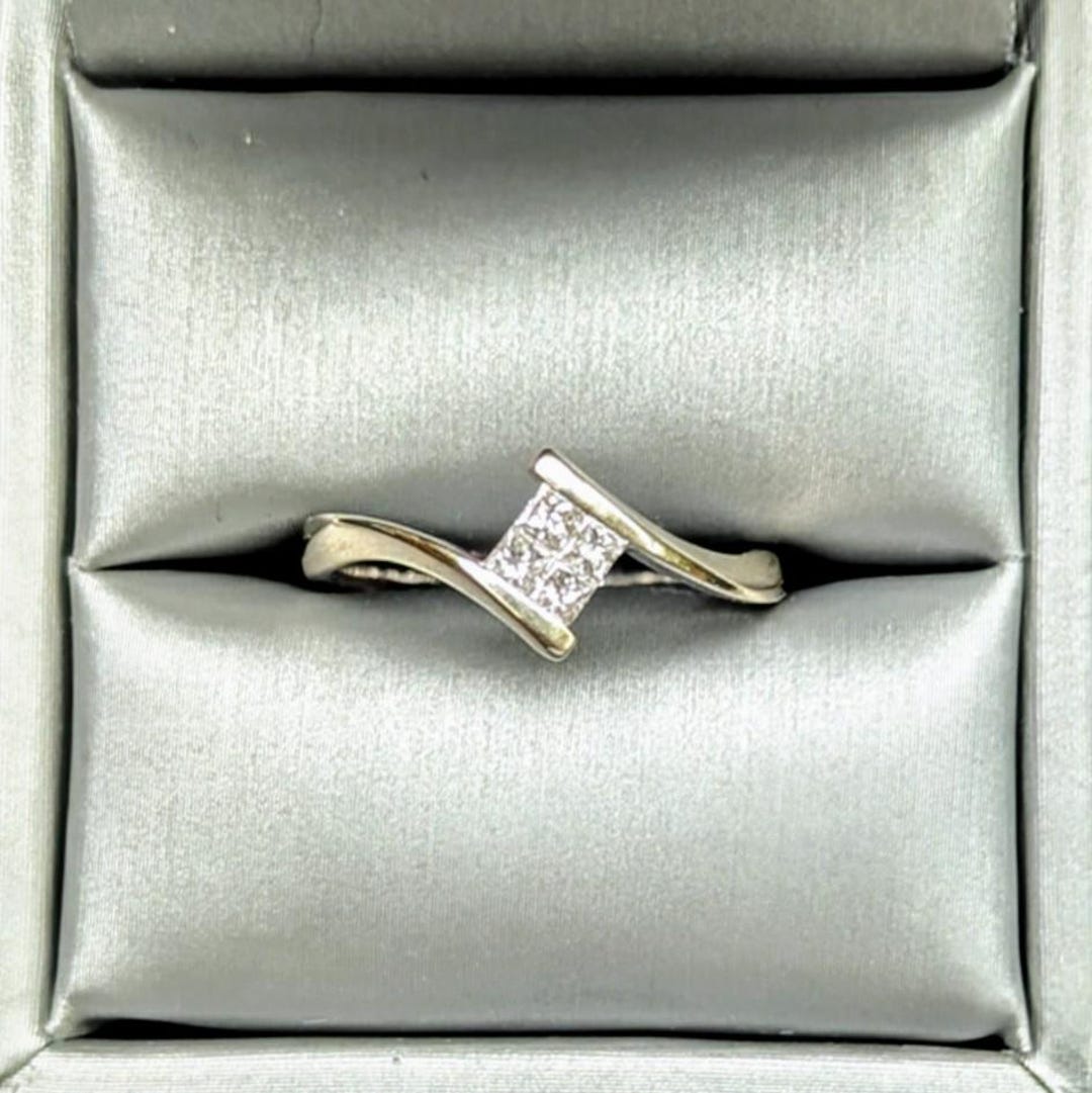 14k White Gold Princess Cut Diamond Cluster Bypass Ring - Etsy