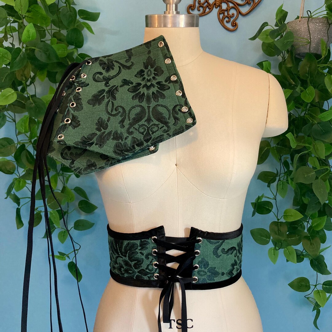 Upcycled Emerald Scroll Arm Bracers & Corset Belt Sz M - Etsy