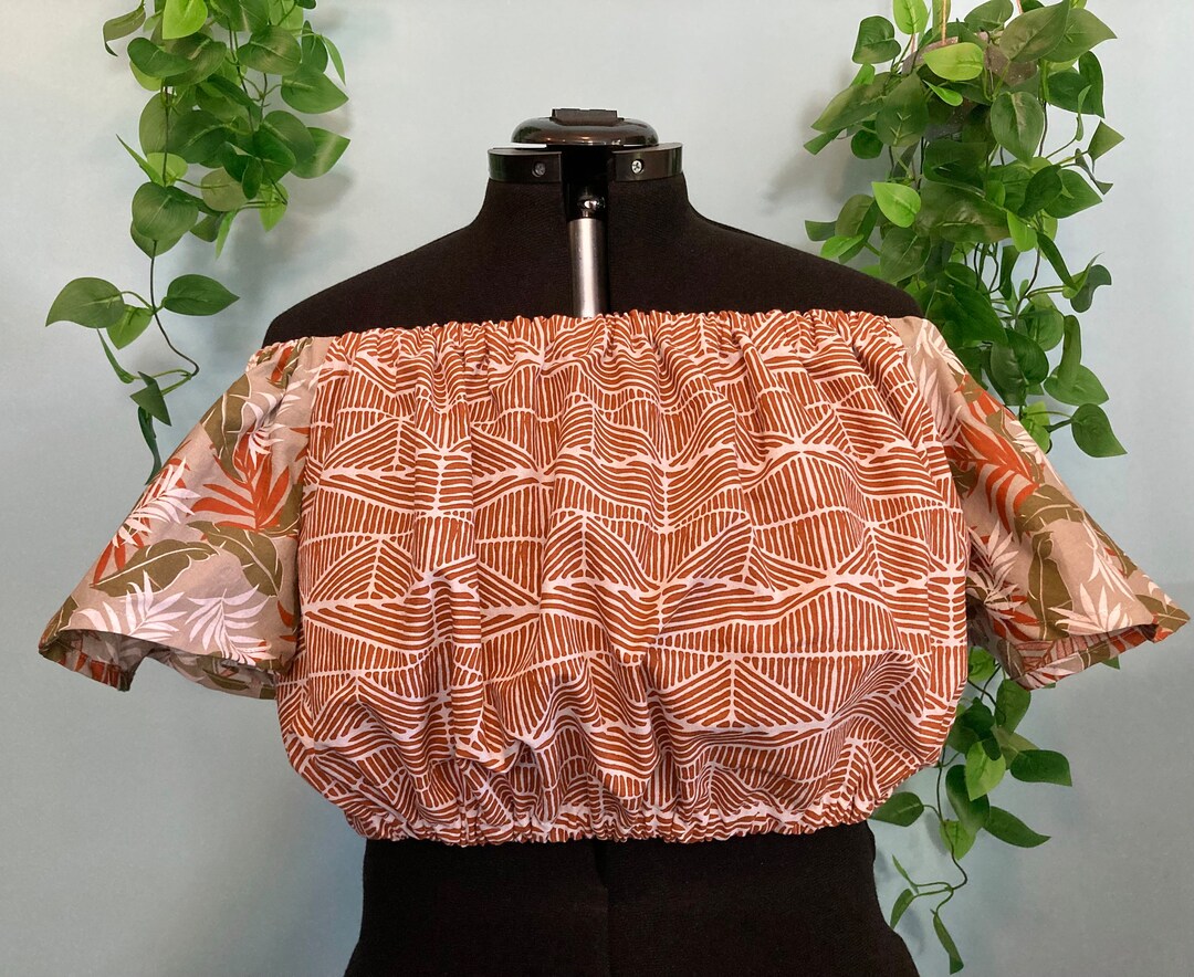 Upcycled Tropical Print off Shoulder Peasant Crop Top Sz M/L - Etsy