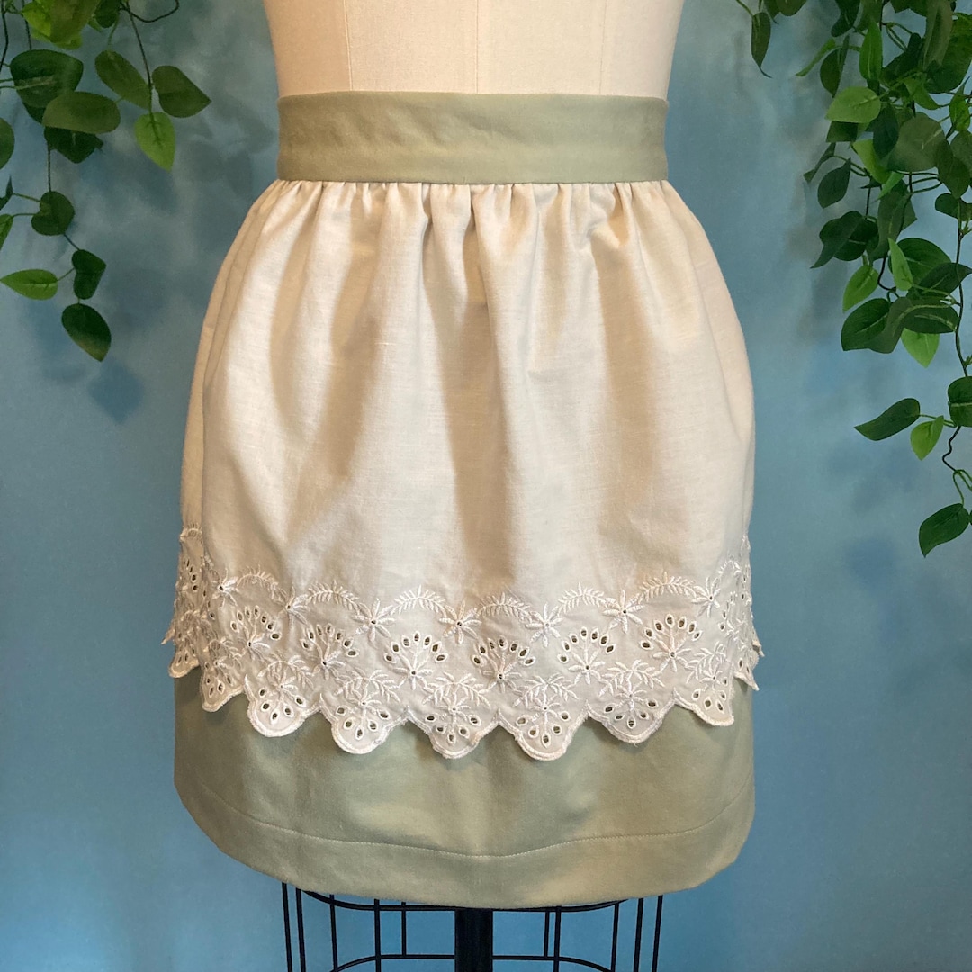 Upcycled Layered Sage Eyelet Whimsical Apron - Etsy