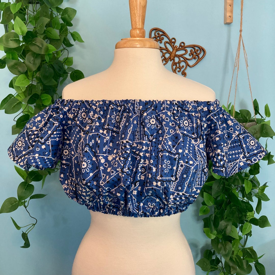 Vintage 70s Bandana Print off Shoulder Peasant Crop Top Sz S/M - Etsy
