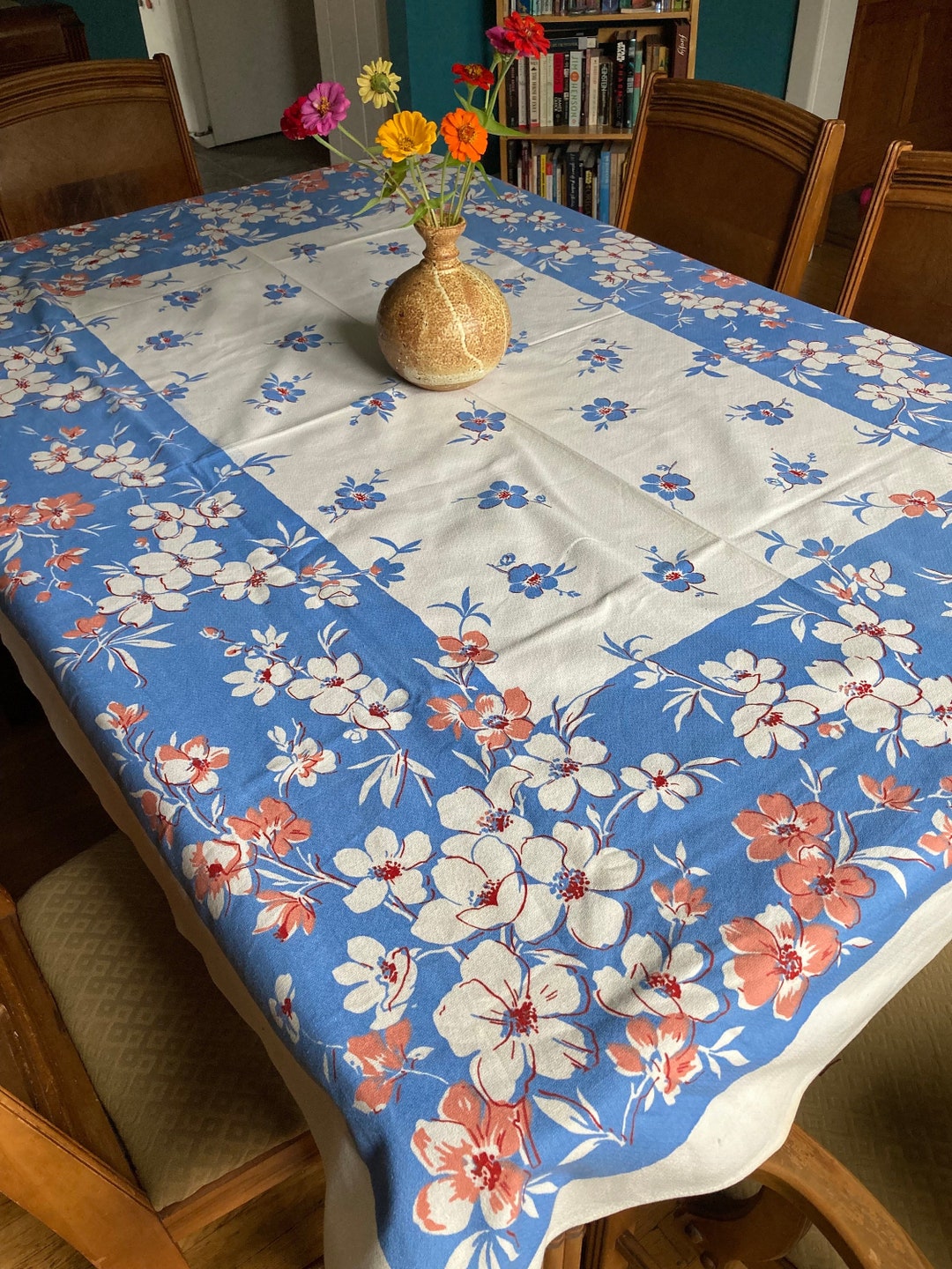 Vintage 50s Dogwood Print Tablecloth - Etsy