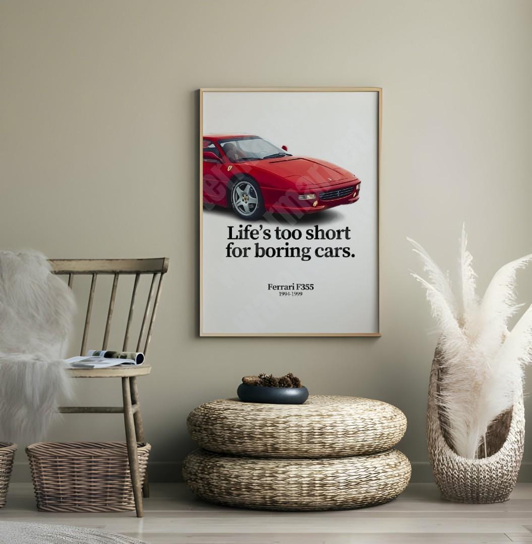 Ferrari F355 Poster 90s Supercar Art Print Perfect Gift for Men Iconic ...