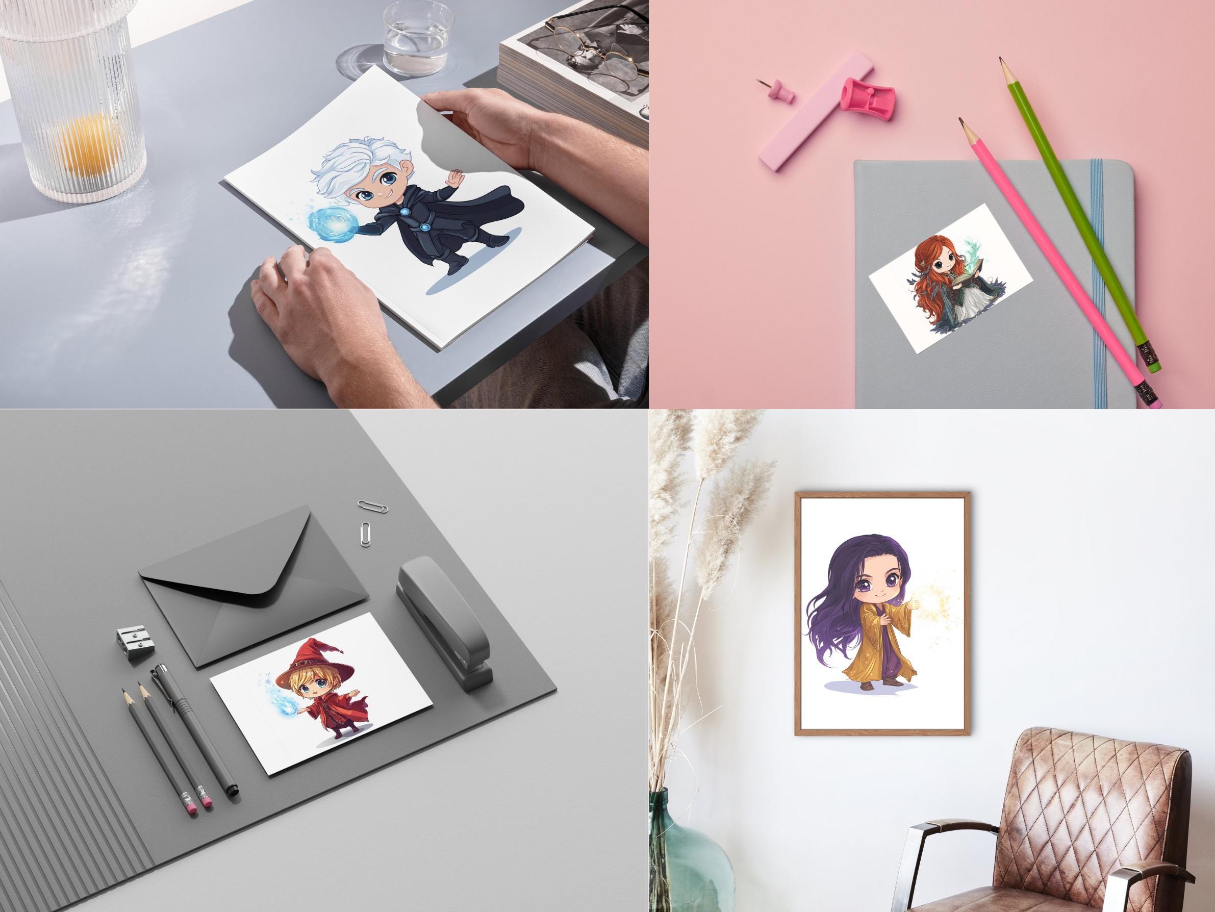 660 Chibi Magic Wizard Clipart, Cute Fantasy Characters, Witch and ...