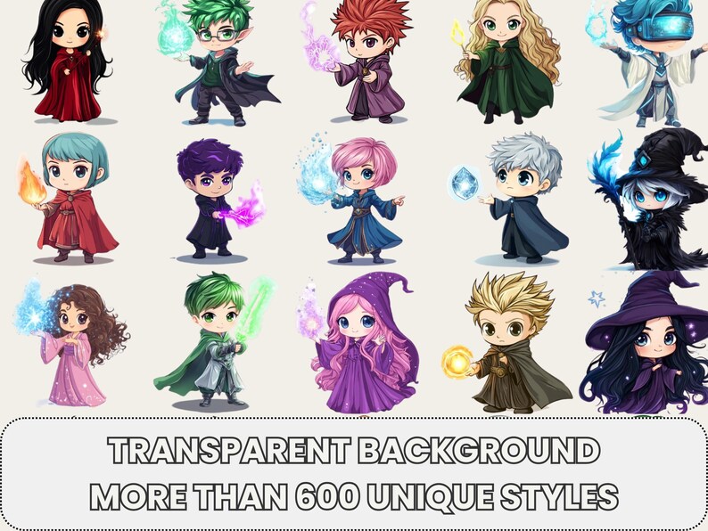 660 Chibi Magic Wizard Clipart, Cute Fantasy Characters, Witch and ...