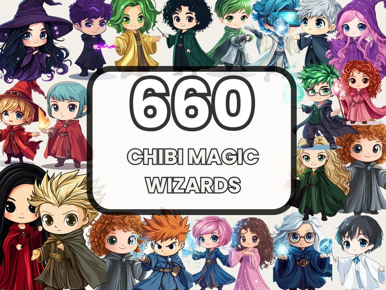660 Chibi Magic Wizard Clipart, Cute Fantasy Characters, Witch and ...