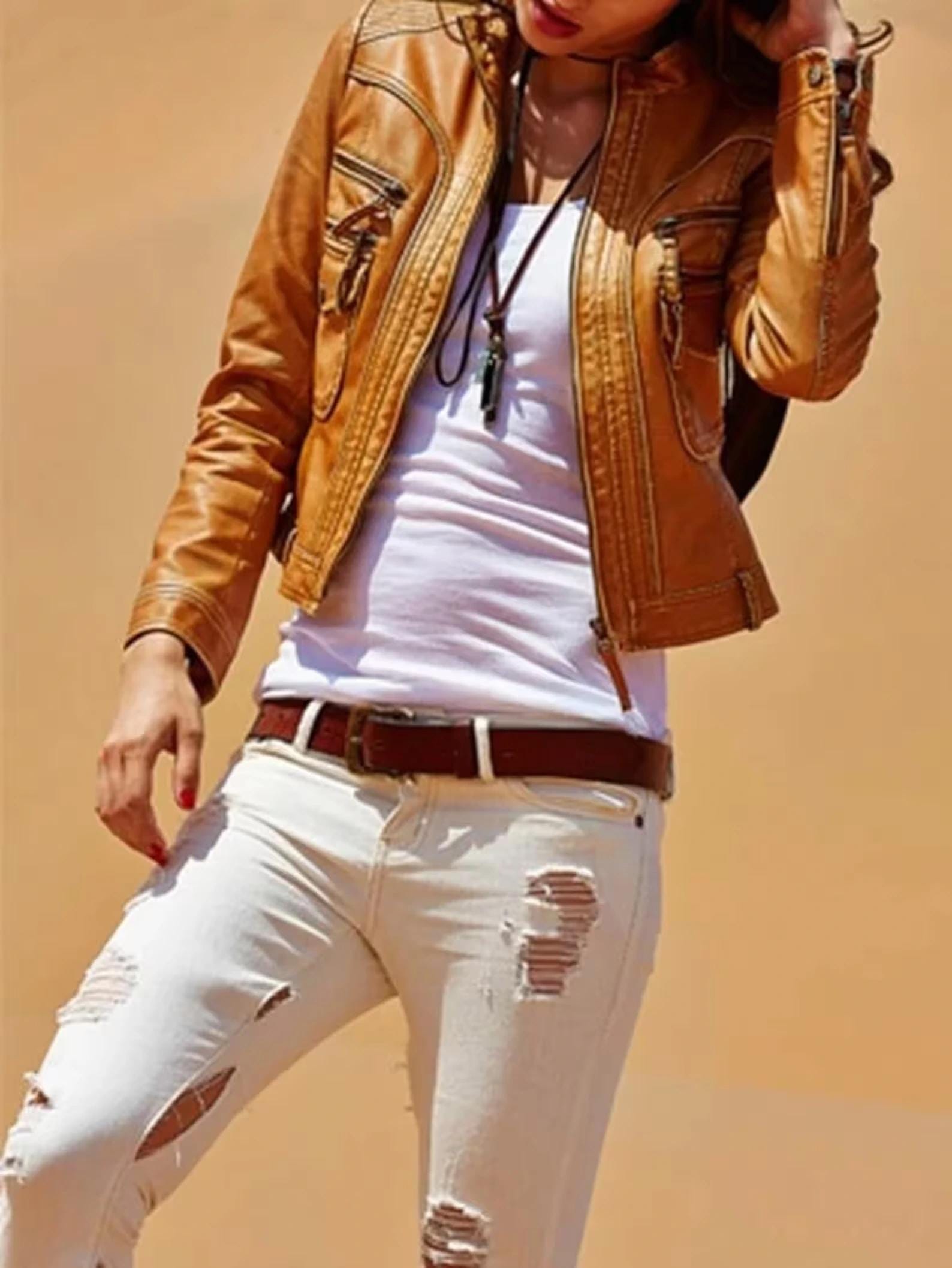 Women Genuine Lambskin Leather Jacket | Motorcycle Slim Fit Designer ...