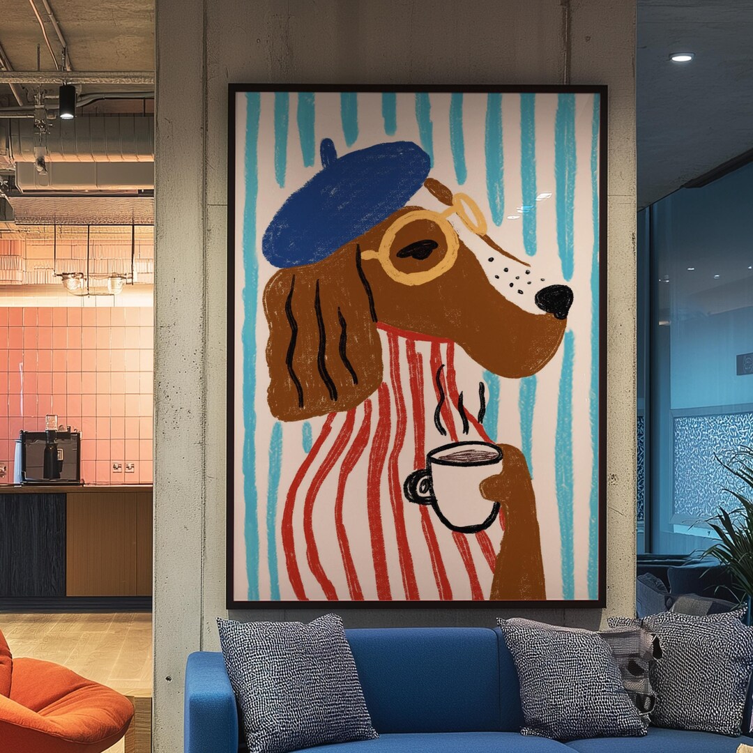 Funny Dog Poster Handdraw Illustration for Gift Dog Lover Home Decor ...