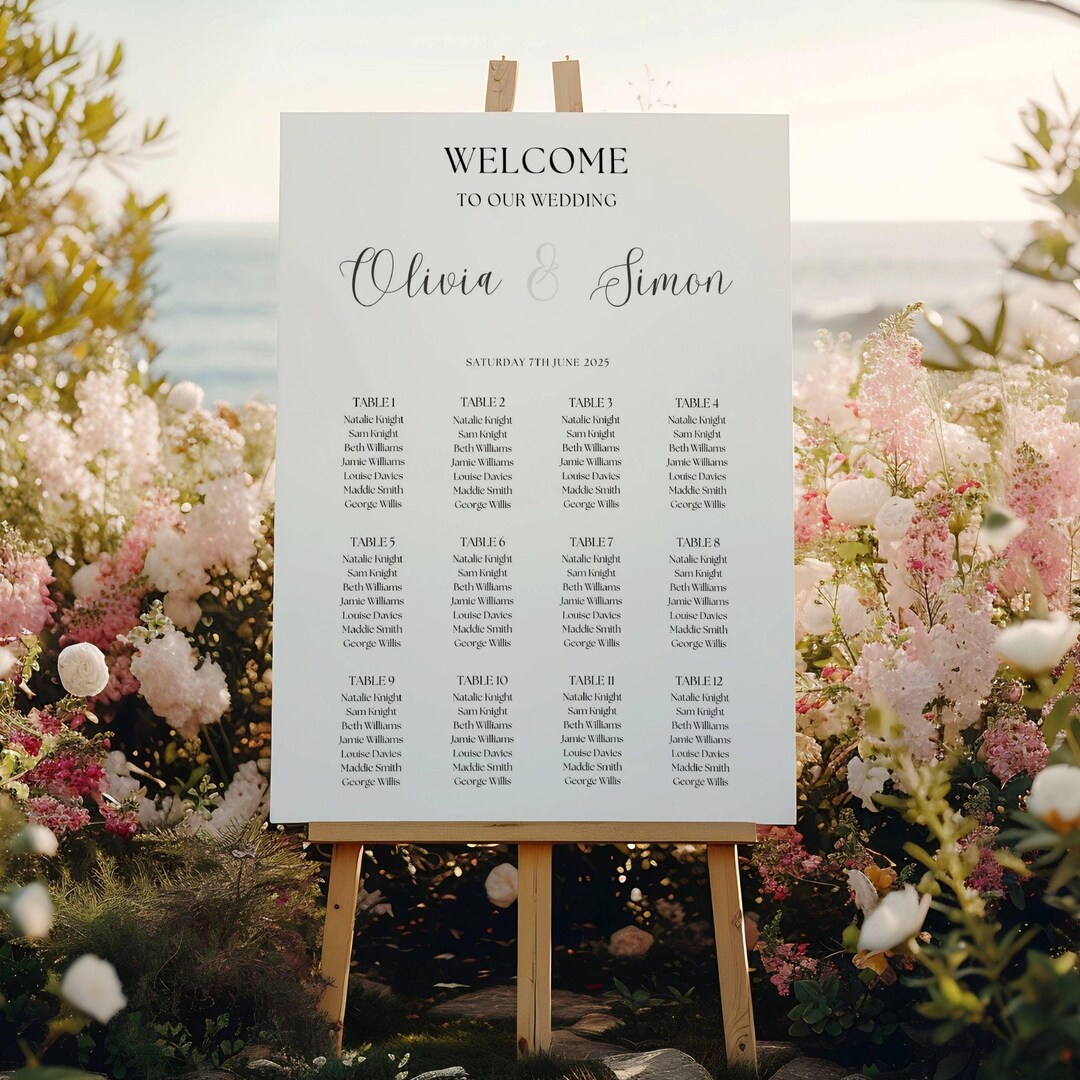 Minimalist Wedding Table Plan Template | Large Welcome Printable Black ...