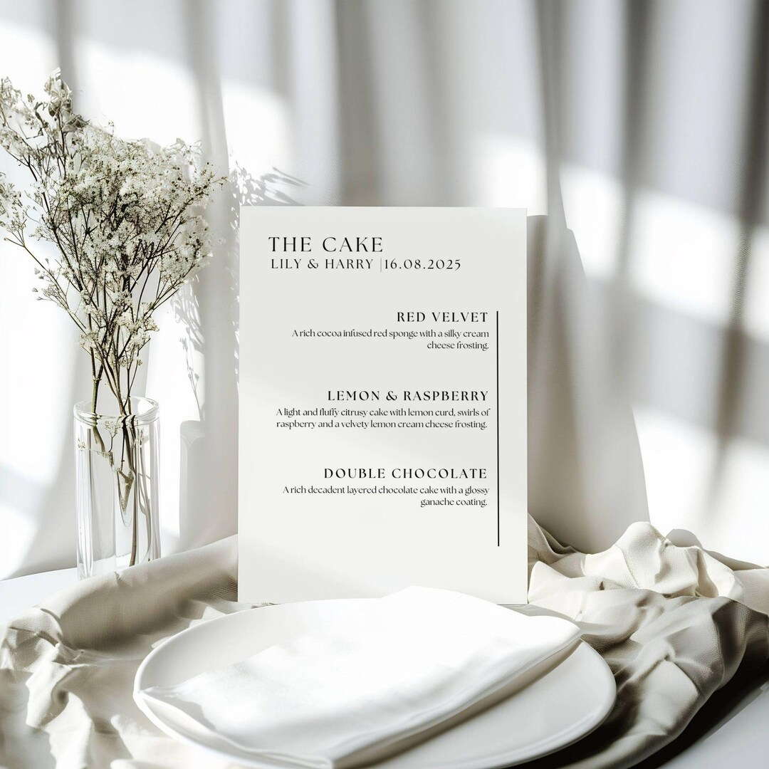 Wedding Cake Menu Template | Printable Black & White Cake Menu Template ...
