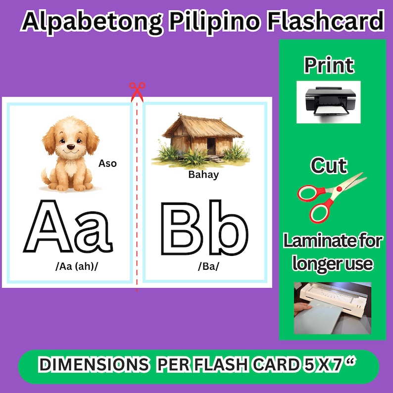 Filipino Alphabet Flashcards Printable, Tagalog ABC Cards for Kid ...