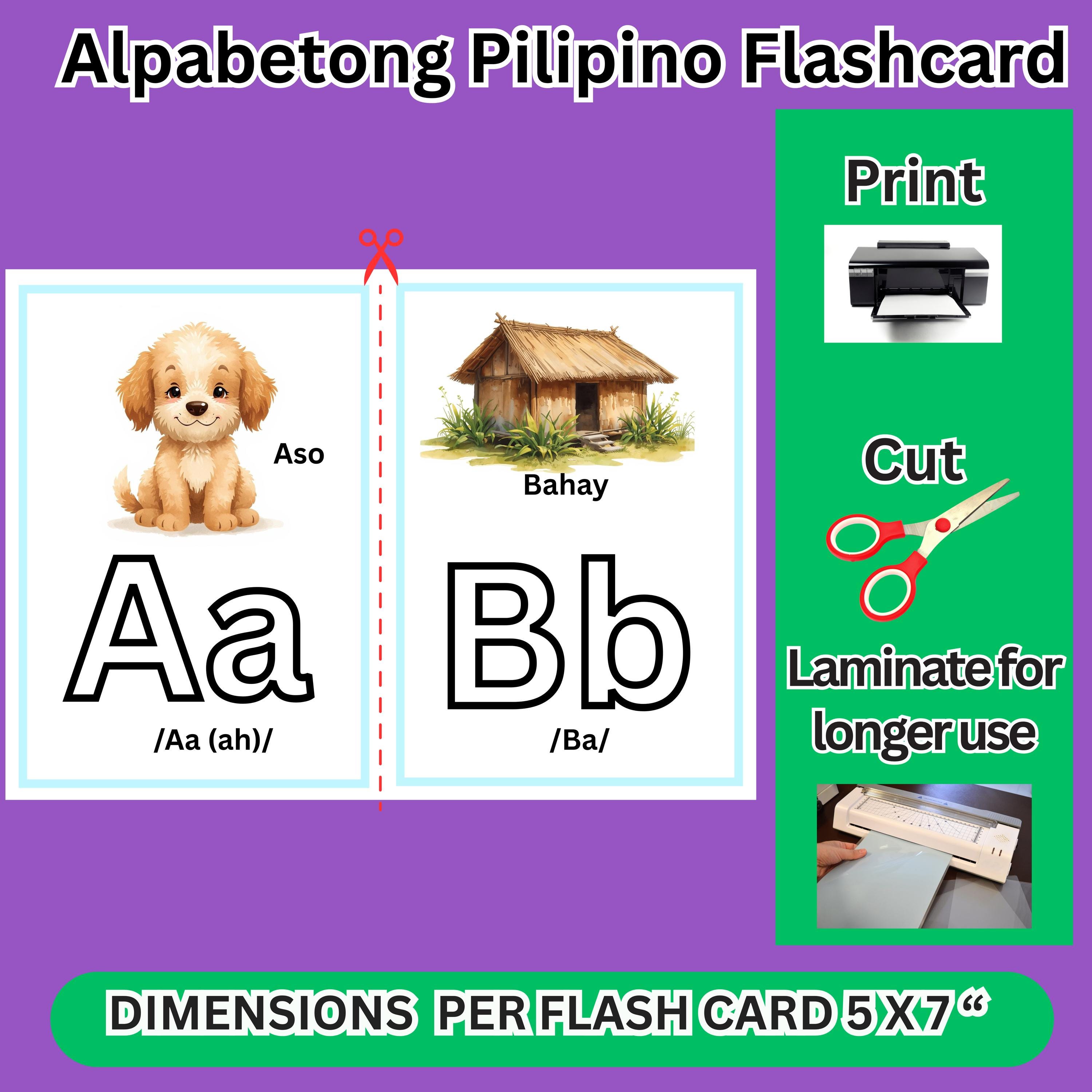 Filipino Alphabet Flashcards Printable, Tagalog ABC Cards for Kid ...