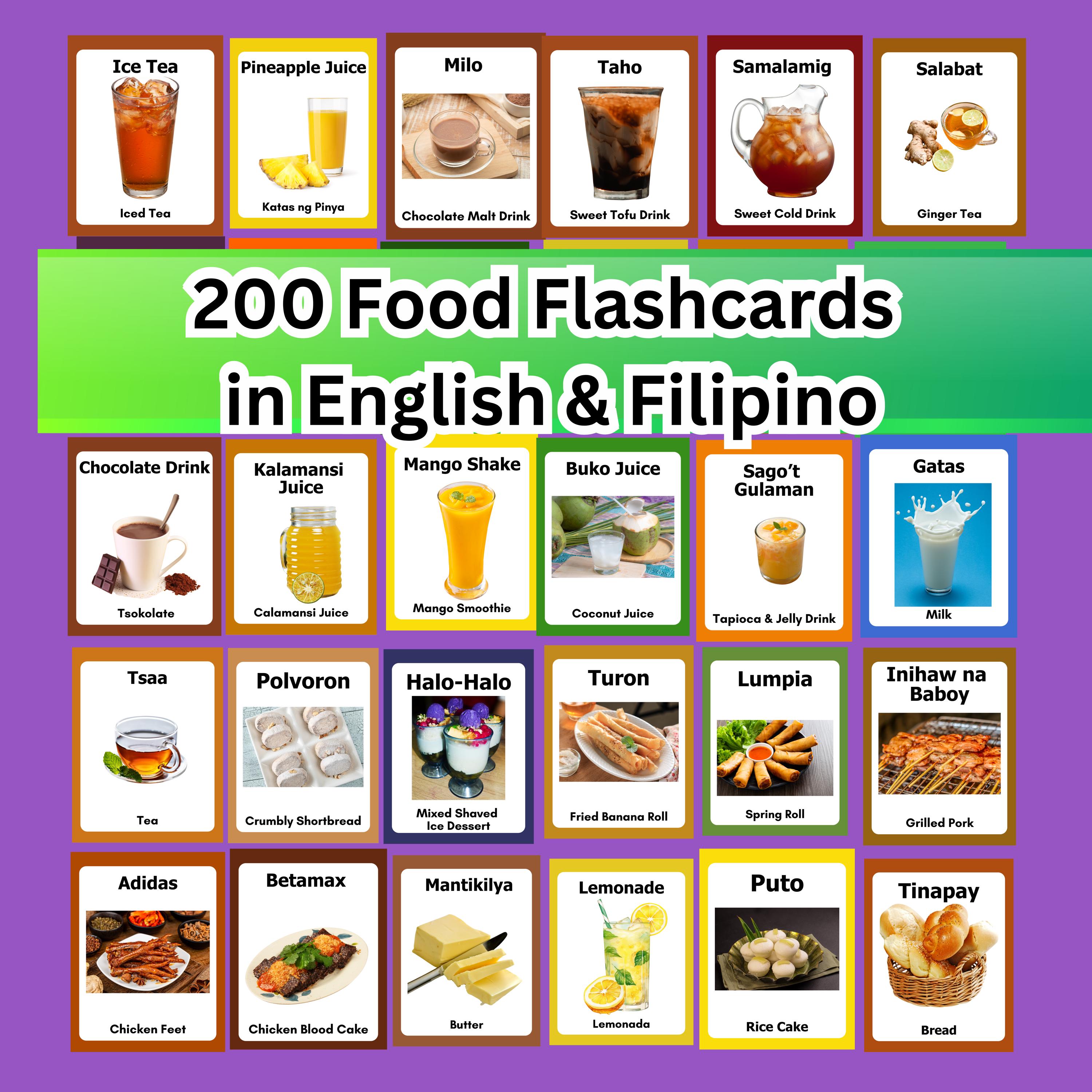 Filipino Food Flashcards: English-tagalog Bilingual Learning (digital ...