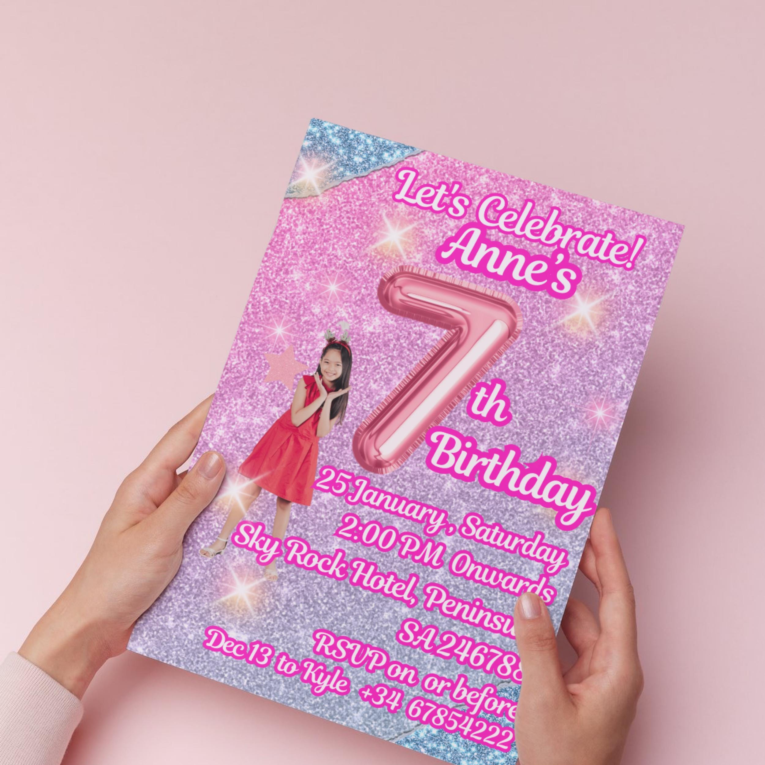 Editable Glitter Party Invitation Pink Glitter Invite Glitter Birthday ...