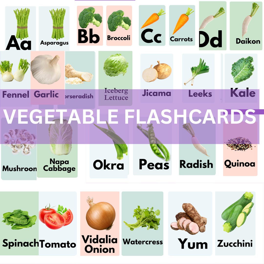 Flashcard Alphabet Vegetable Flashcard for Toddlers 1-3 ABC Vegetable ...