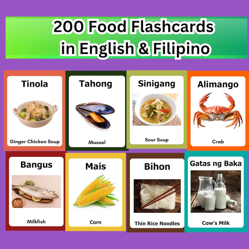 200 Filipino Food Flashcards | English–tagalog Bilingual Learning ...