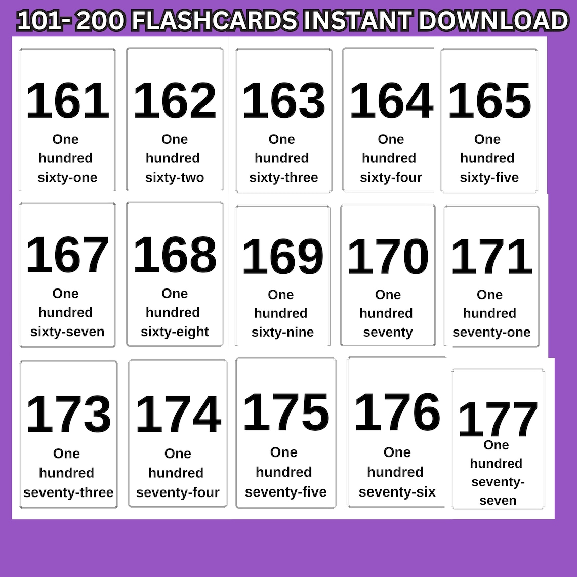 Number Flashcard 101-200 Flashcards Counting Number Flashcard Learning ...